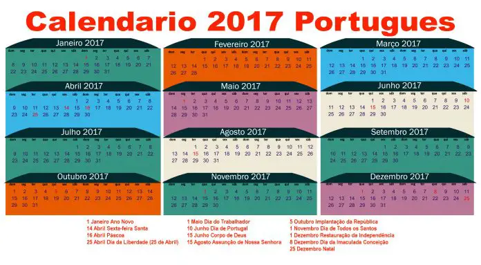 Calendário 2017 com Feriados para baixar e imprimir