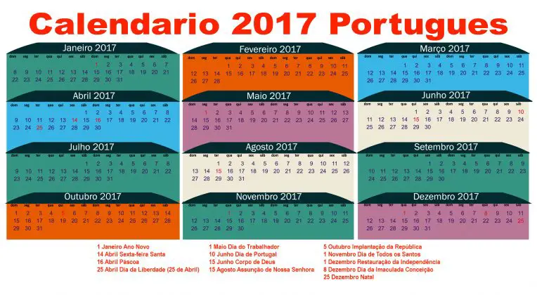 Calendário 2017 com Feriados para baixar e imprimir