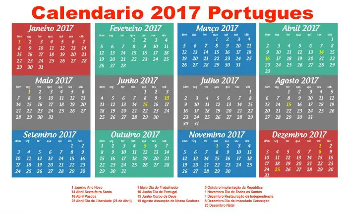 Calendário 2017 com Feriados para baixar e imprimir